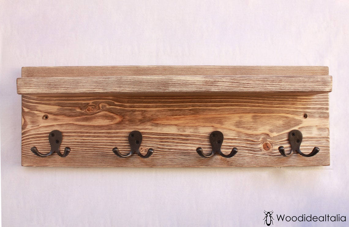 Rustic Wood Wall Mounted Coat Hooks Cast Iron Hooks Brushed | Etsy