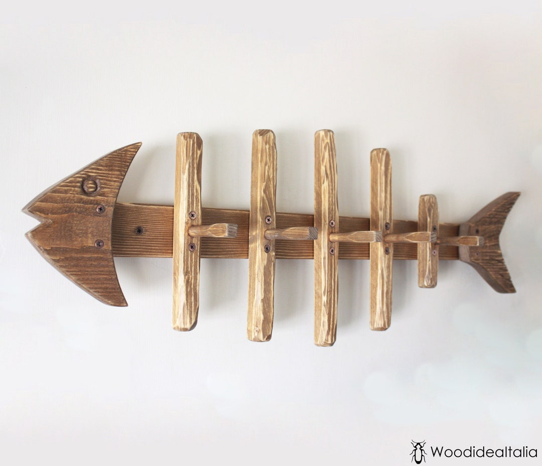 Wooden Fishbone Hanger , Wooden Wall Hanger Fish , Handcrafted Rustic ...