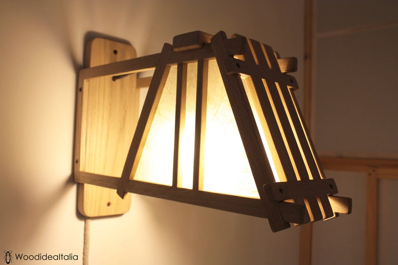 Oak Wood and Rice Paper Wall Light, Design Wall Light, Narrow Wall ...