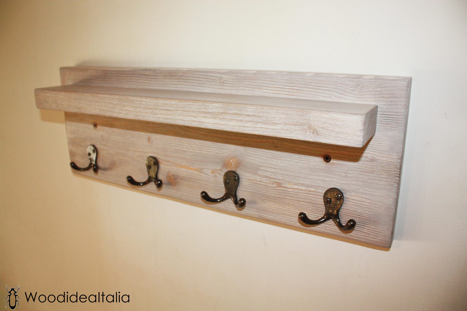 Rustic Wood Wall Mounted Coat Hooks Cast Iron Hooks Brushed - Etsy