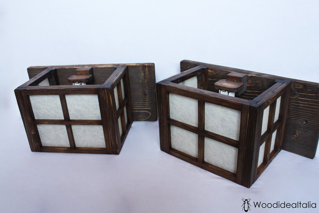 Wall Lamp in Solid Wood and Rice Paper Wooden Wall Lamp - Etsy