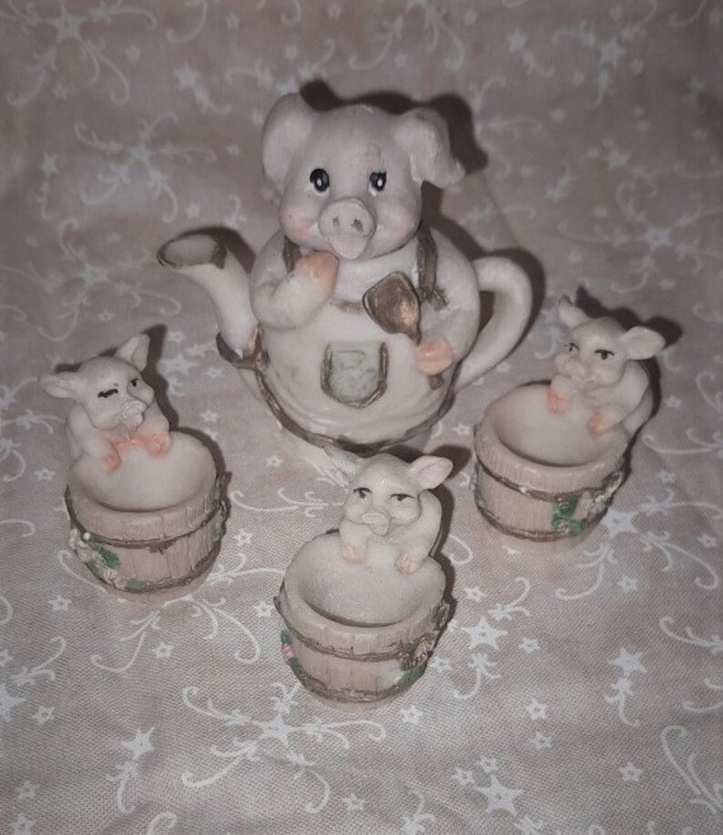 VINTAGE Mini Pig Tea Set Figurines 2 Styles - Etsy
