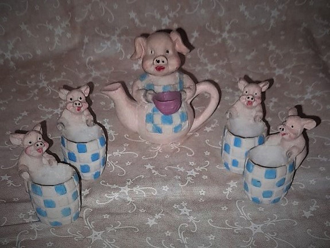 VINTAGE Mini Pig Tea Set Figurines 2 Styles - Etsy