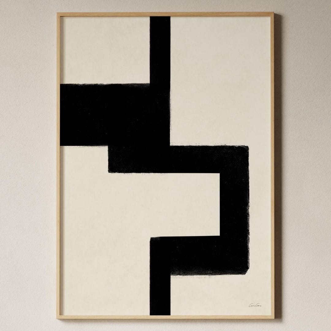 Black Abstract Poster, Giclée Fine Art Print, Beige and Black Print ...