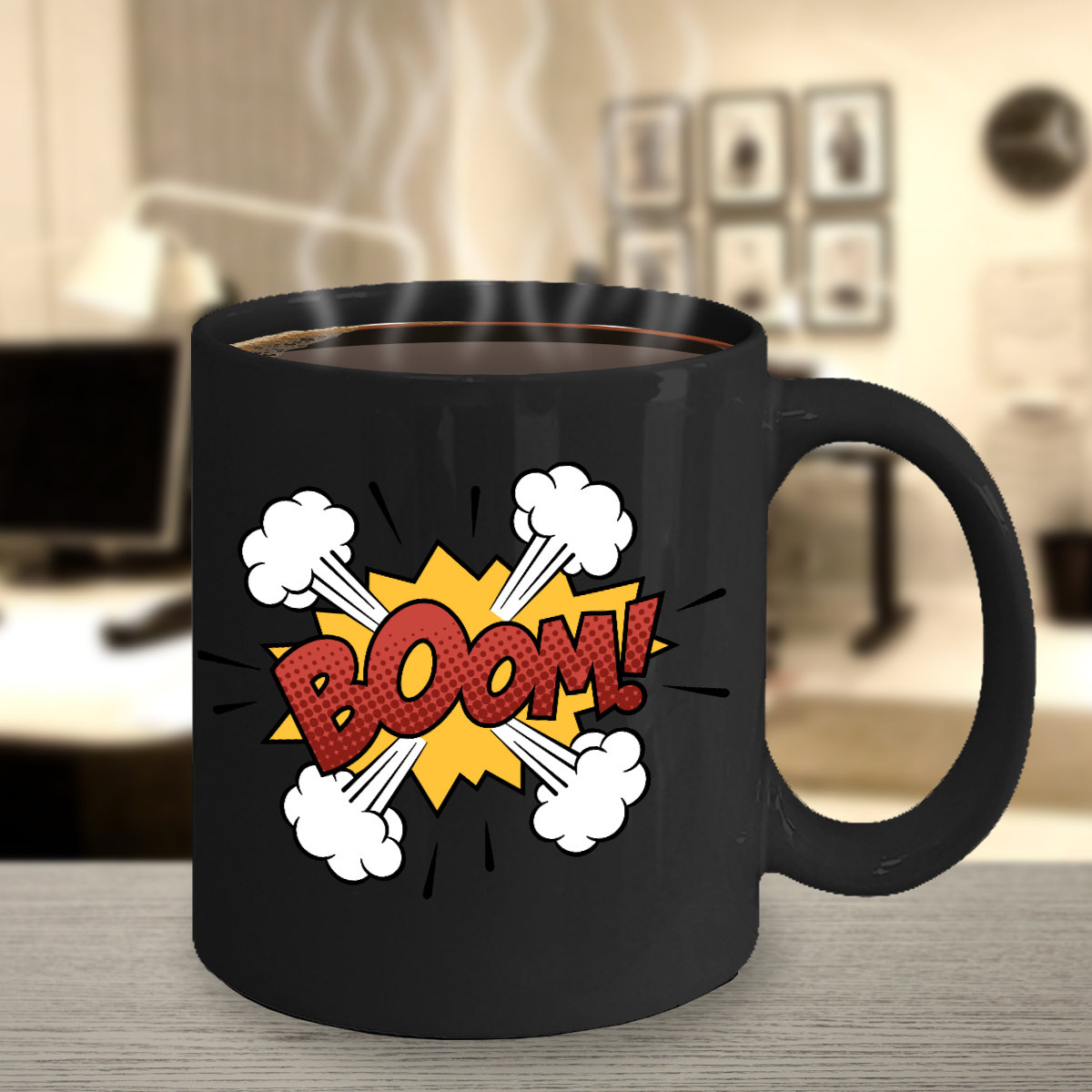 Comic Strip BOOM Coffee Mug Tea Cup Novelty Gift White Black 11oz 15oz ...