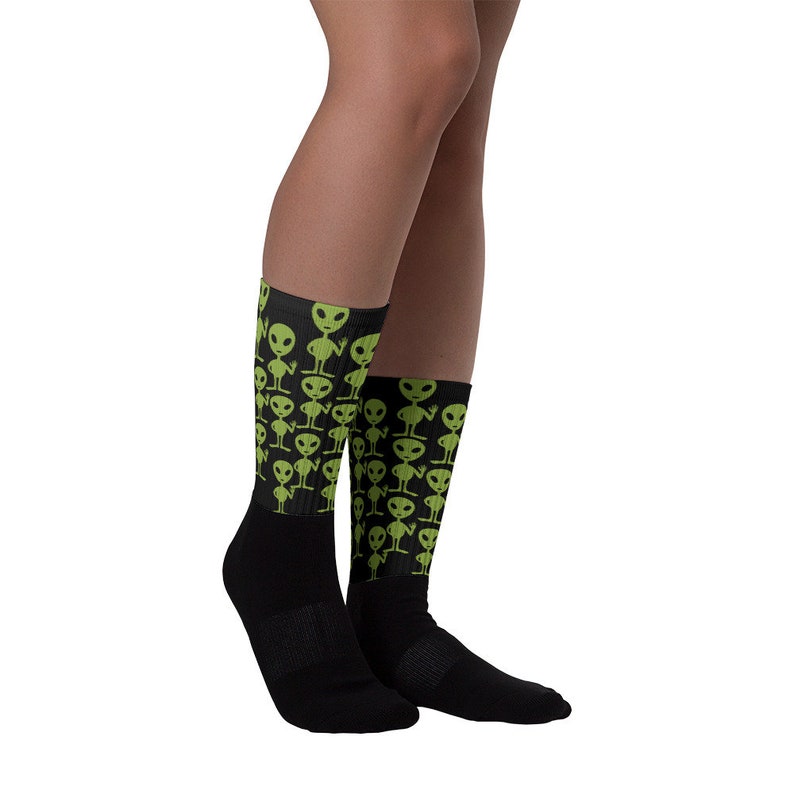 Space Man Aliens Green and Black Fun Socks - Etsy