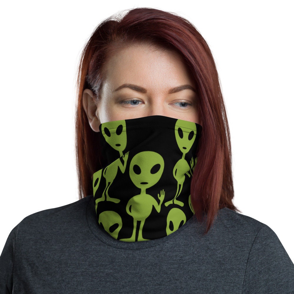 Black and Green Alien Neck Gaiter Face Mask Facemask Washable Cover ...