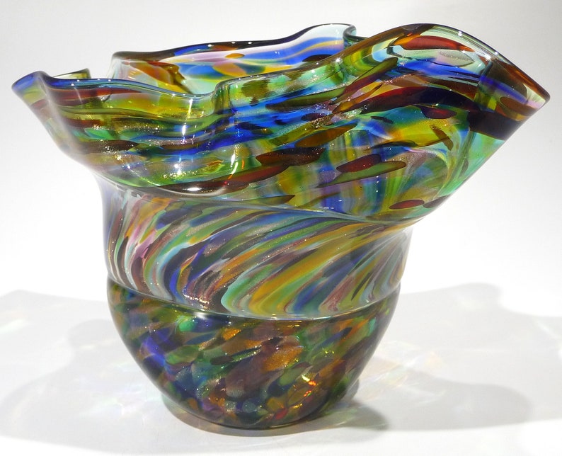 Hand Blown Glass Fluted Bowl Table Centerpiece Incalmo | Etsy