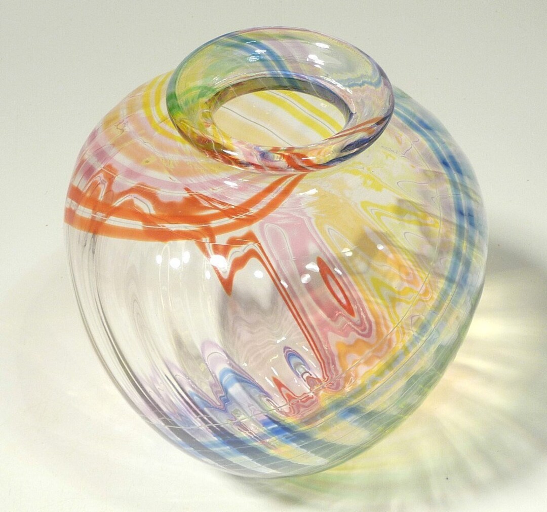 7" Hand Blown Glass Bowl/vase - Rainbow Colors - Original Design by ...