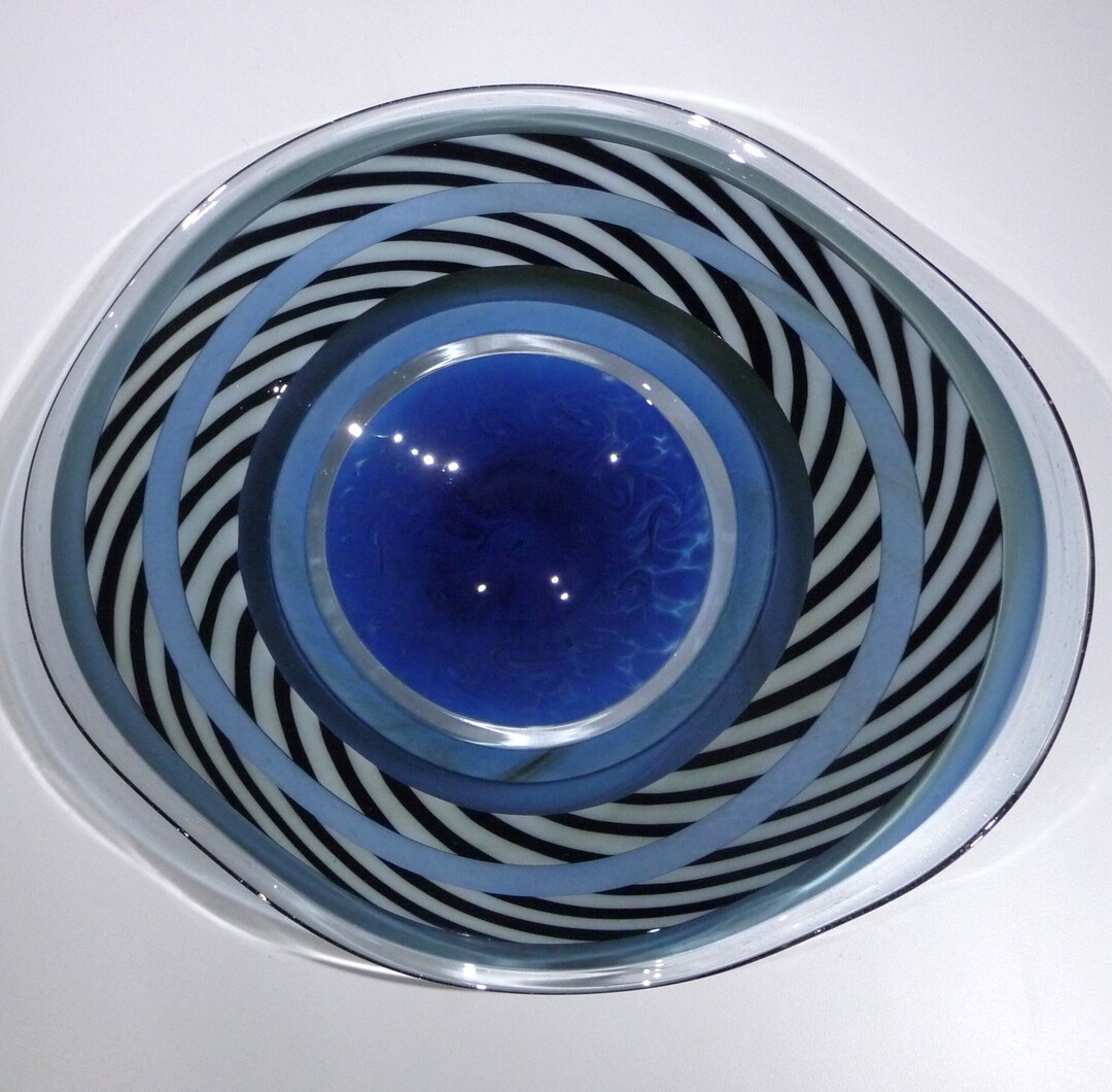 15" Hand Blown Glass Art Wall Bowl Platter, Glass Art Decor Table ...