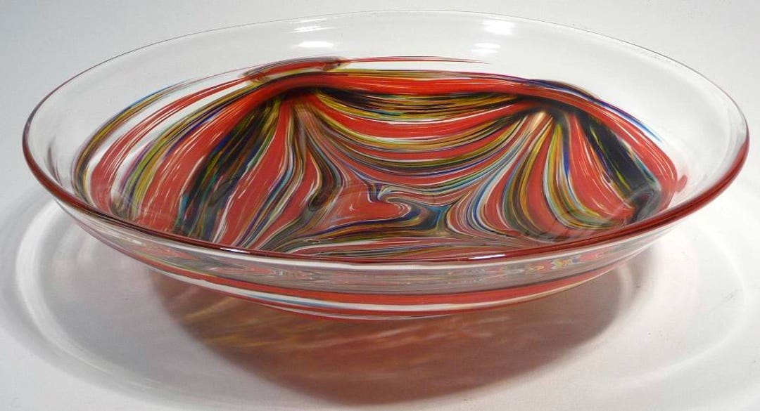 11" Hand Blown Glass Bowl - Original Design by Dirwood Glass - Black ...