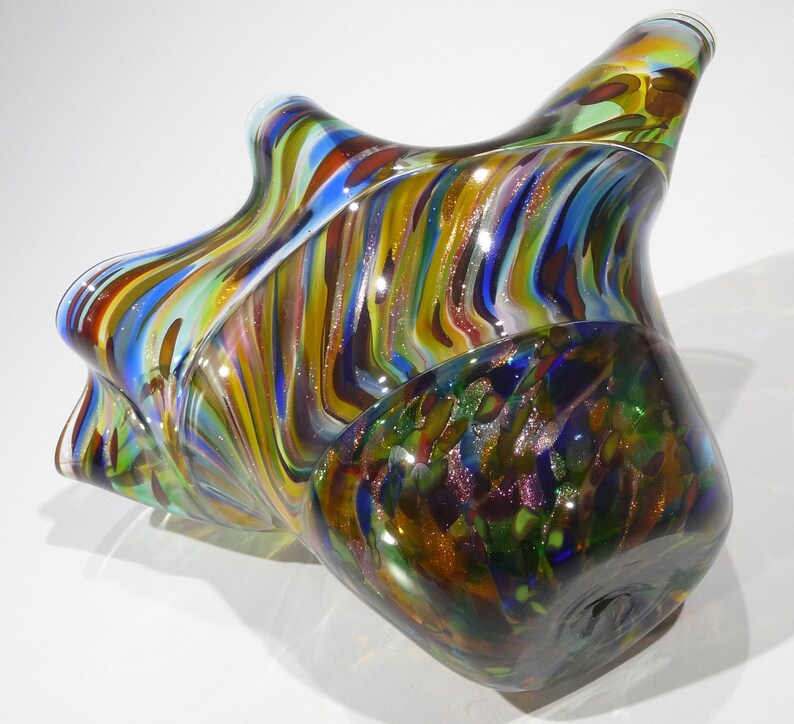 Hand Blown Glass Fluted Bowl Table Centerpiece Incalmo | Etsy