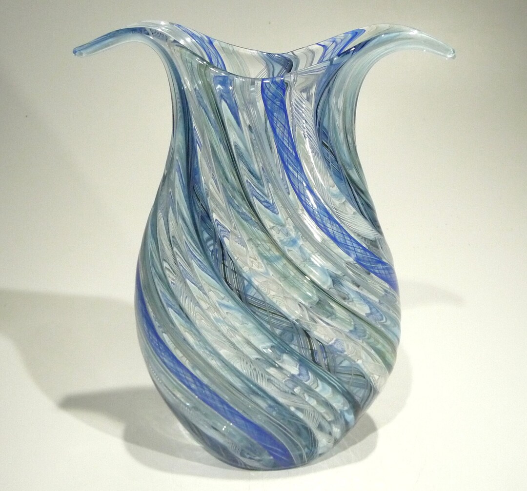 Hand Blown Glass Sculpture/vase, Dirwood Glass, Shades of Blue and Aqua ...