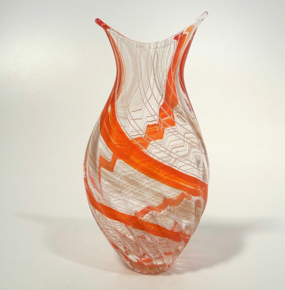 Hand Blown Glass Sculpture, Complex Italian Cane Process, Red Orange ...