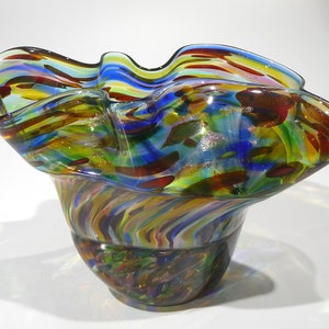 Hand Blown Glass Fluted Bowl - Table Centerpiece - Incalmo Design by ...