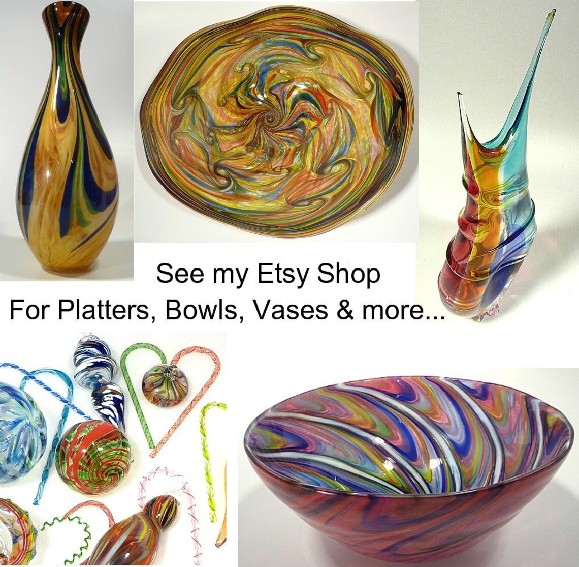 Hand Blown Glass Vase, Complex Italian Cane Process, Red Orange, White ...