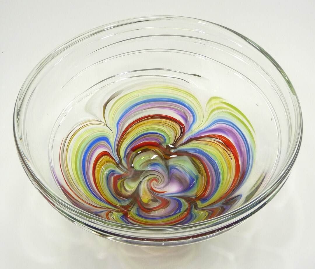 Very Large Hand Blown Glass Art Bowl, Weighs 27 Lbs, Made With Glass ...