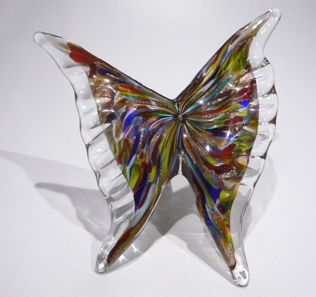 Hand Blown Glass Butterfly Sculpture, Dirwood Glass, Rainbow, Blue ...