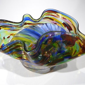 Hand Blown Glass Fluted Bowl - Table Centerpiece - Incalmo Design by ...