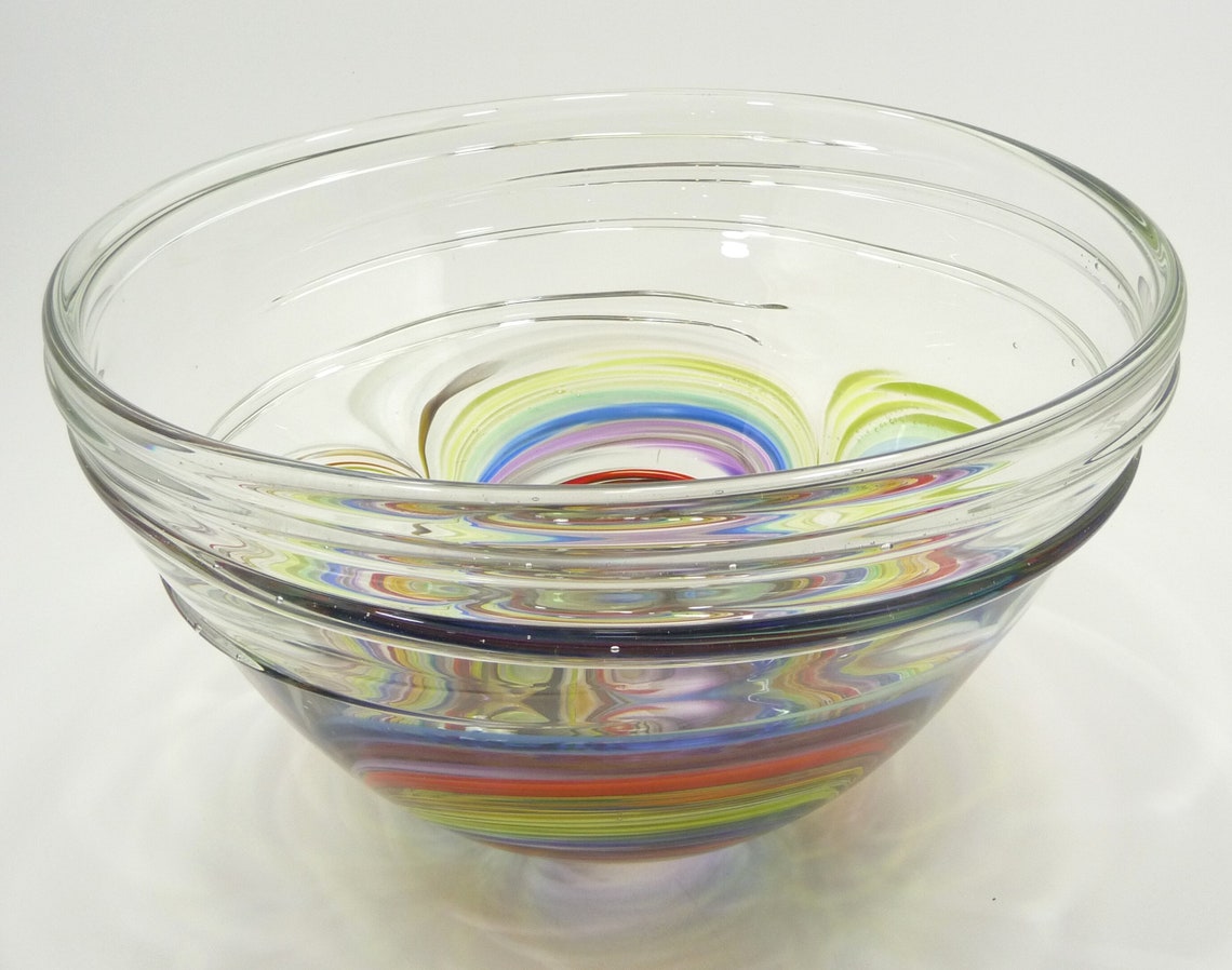 Very Large Hand Blown Glass Art Bowl Weighs 27 Lbs Made With - Etsy