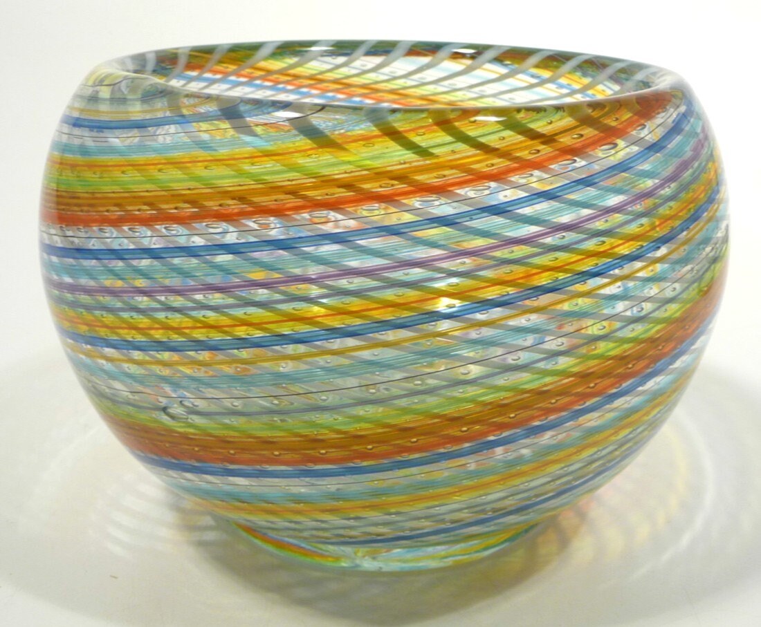 Hand Blown Glass Bowl Reticello Cane Design Original Design | Etsy