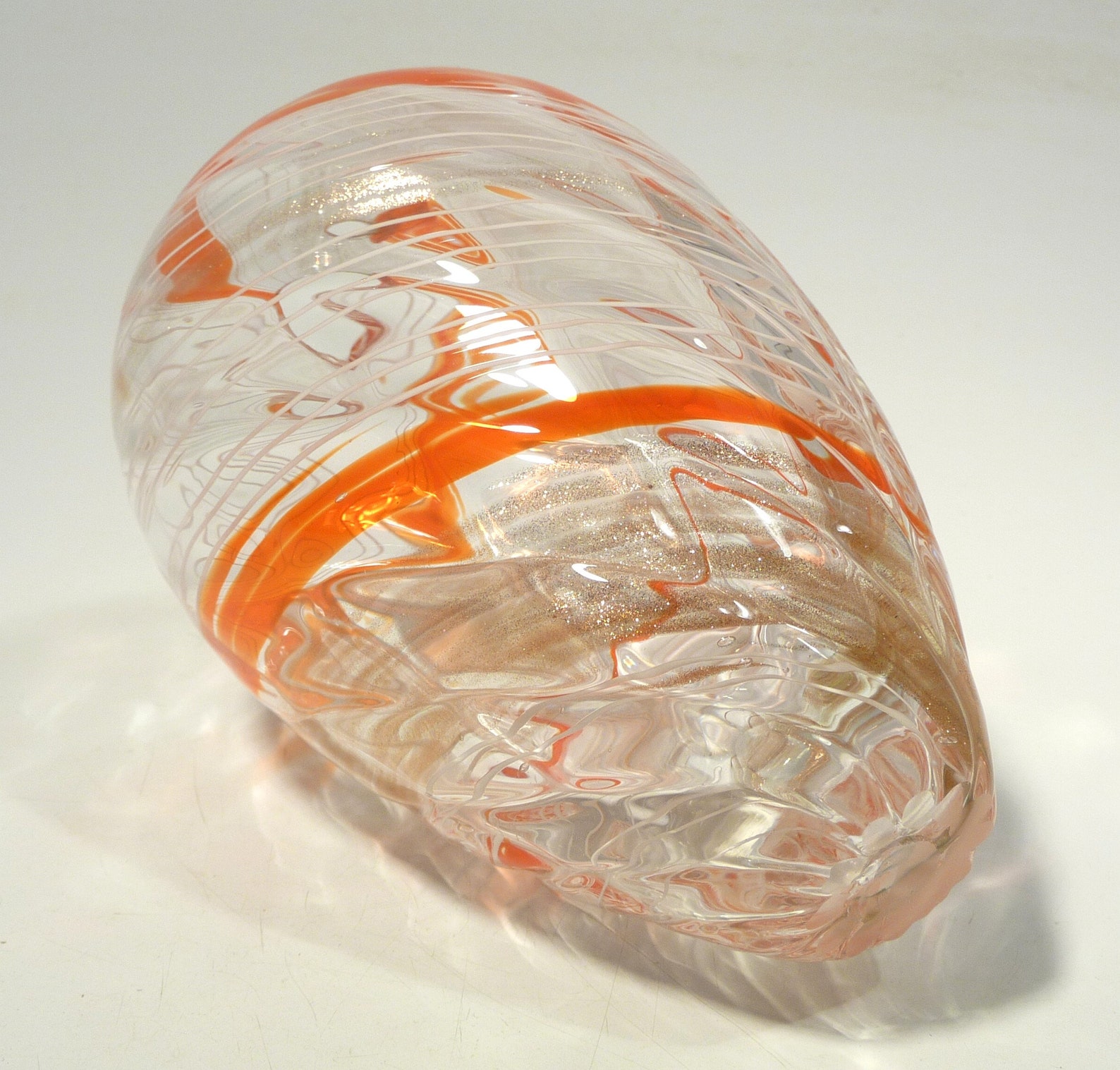Hand Blown Glass Art Vase, Complex Italian Cane Process, Red, Orange ...
