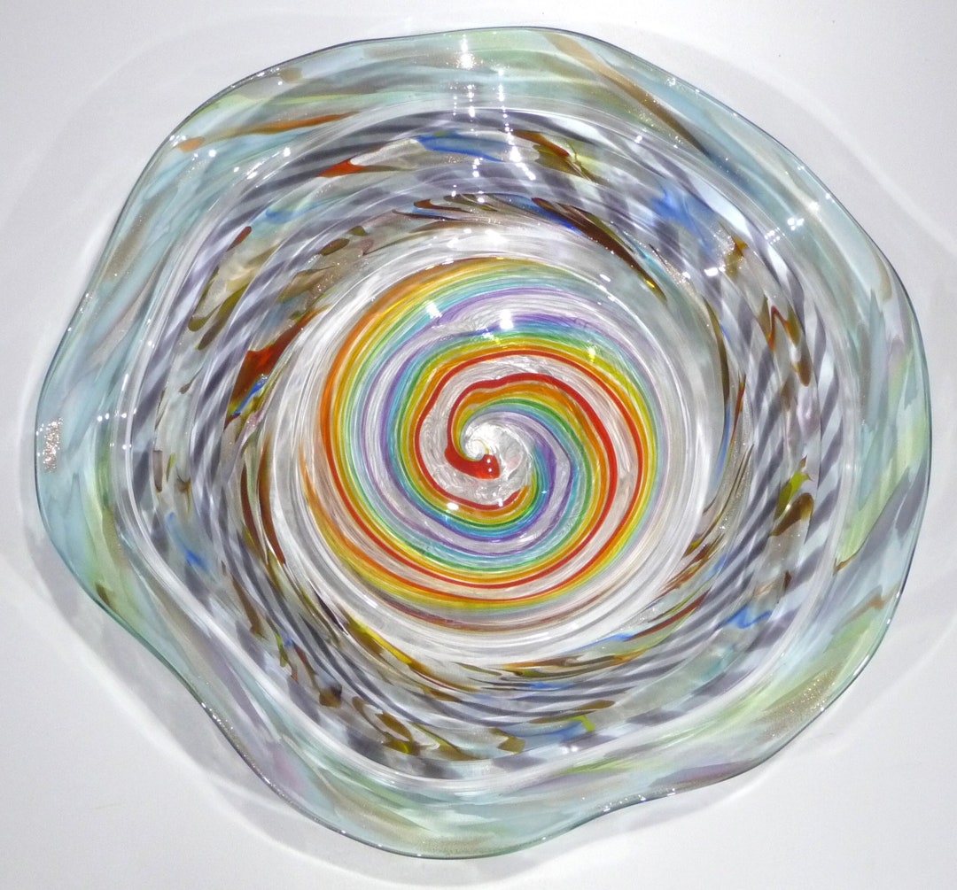 Hand Blown Glass Art Wall Bowl Platter, Glass Art Decor Table ...