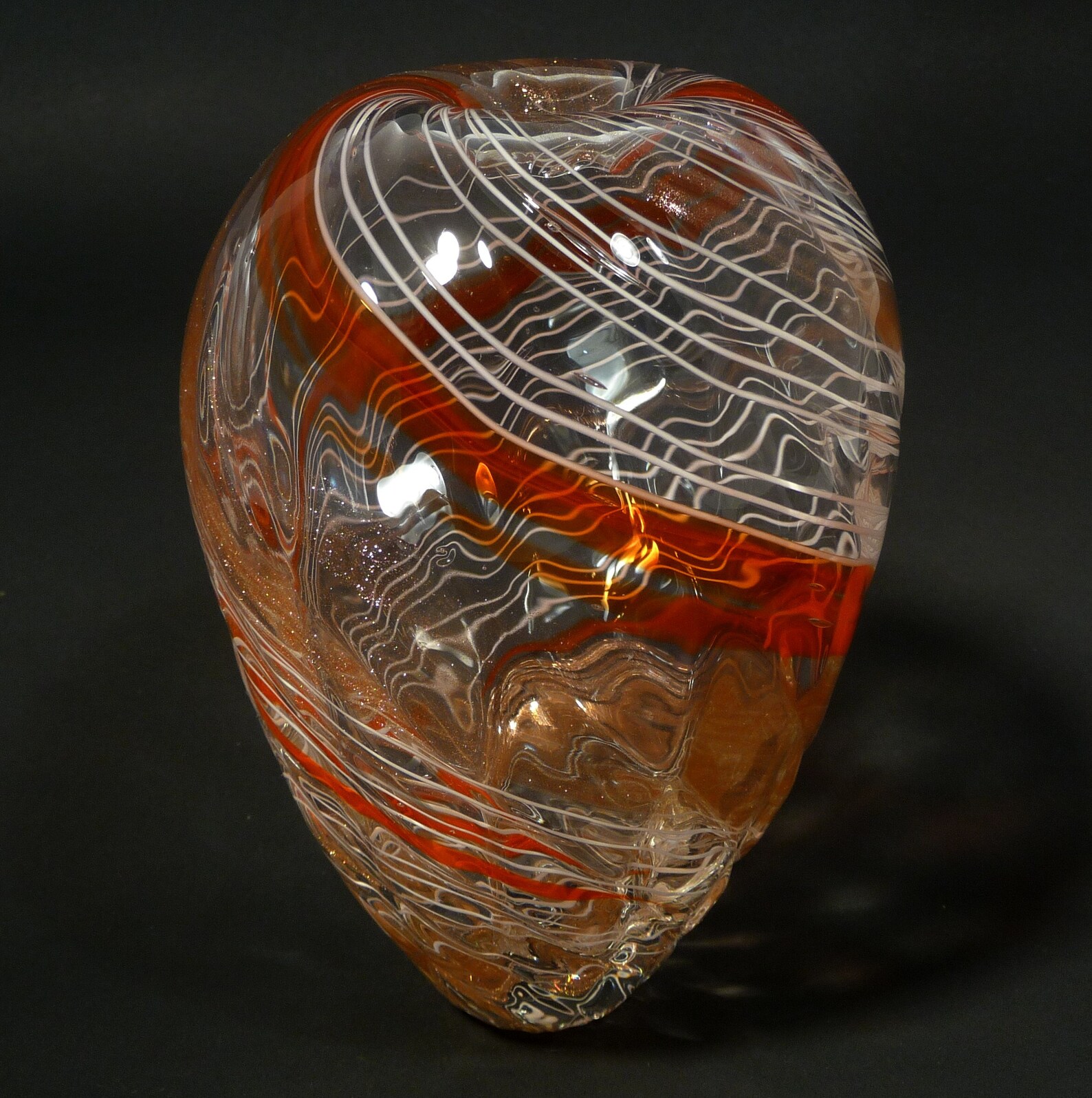 Hand Blown Glass Art Vase, Complex Italian Cane Process, Red, Orange ...