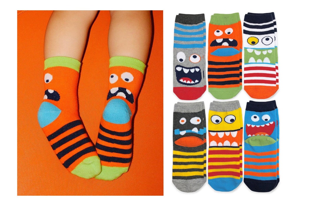 Boys Halloween Monster Socks Fun Colorful Stripes Fashion - Etsy