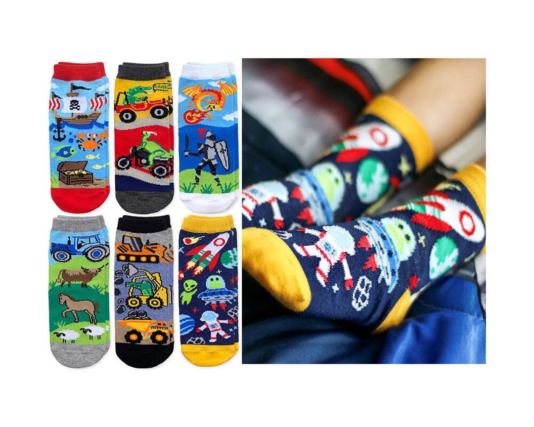 Boys Socks Space Pirate Dinosaurs Astronaut Farm Animals Warrior Knight ...