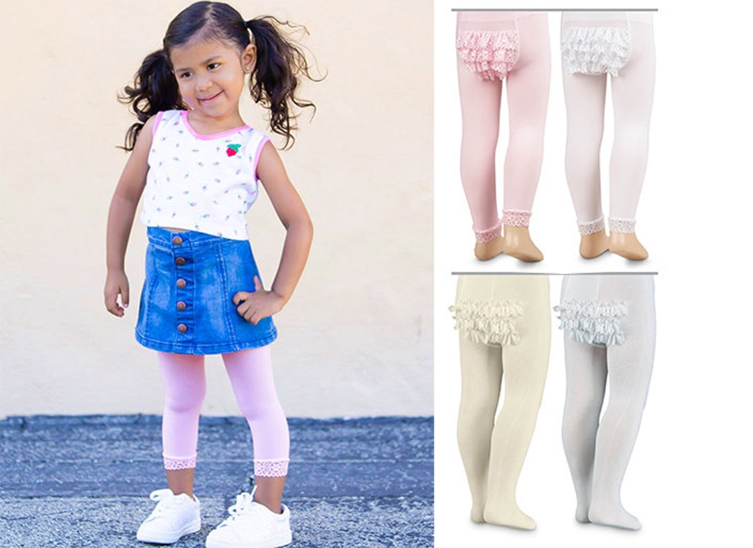 Girls School Uniform Dress Tights, Pink Tights, White Lace Tights ...