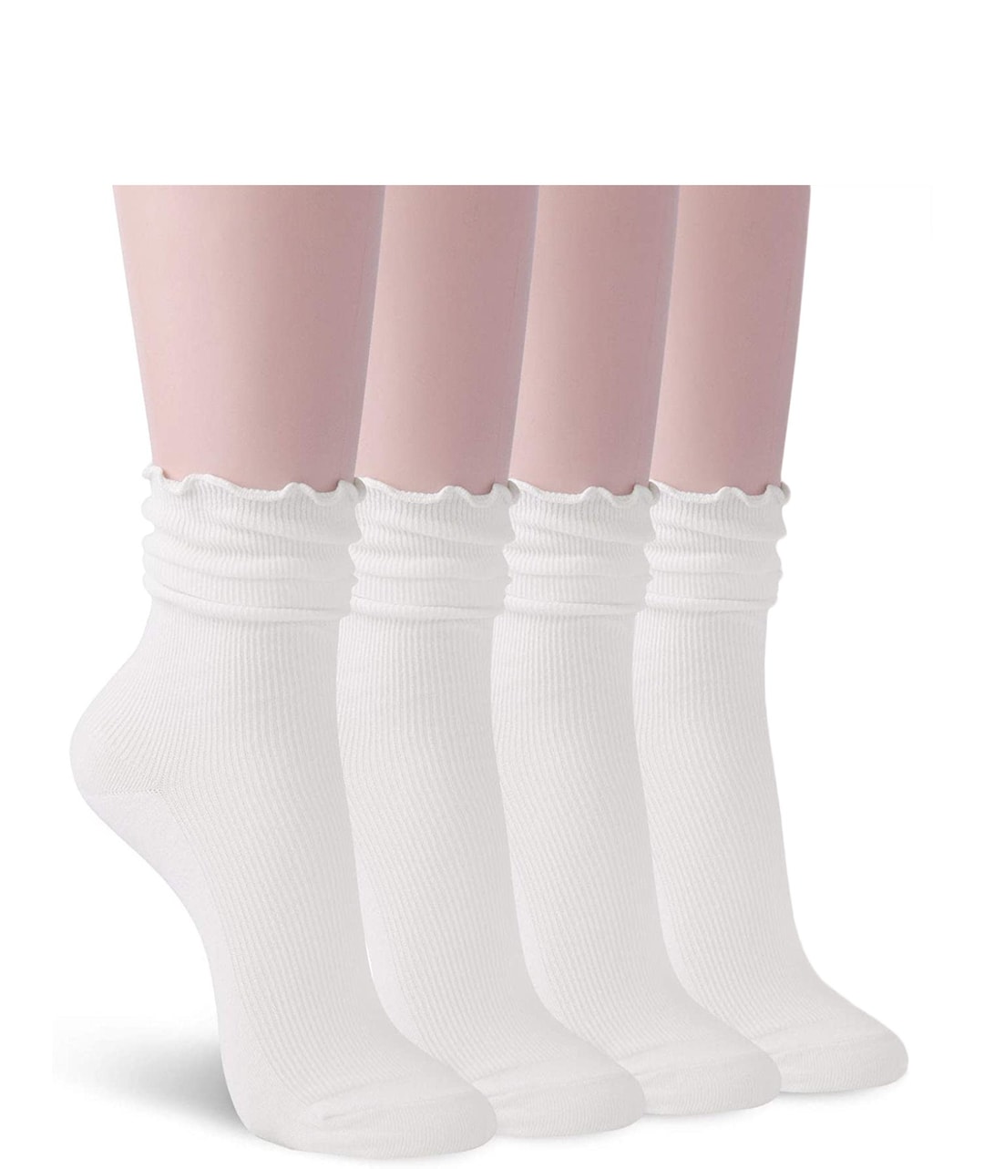 Womens Socks 2PK Ruffle Crew Dress Ankle Cotton Seamless Ripple Lace ...