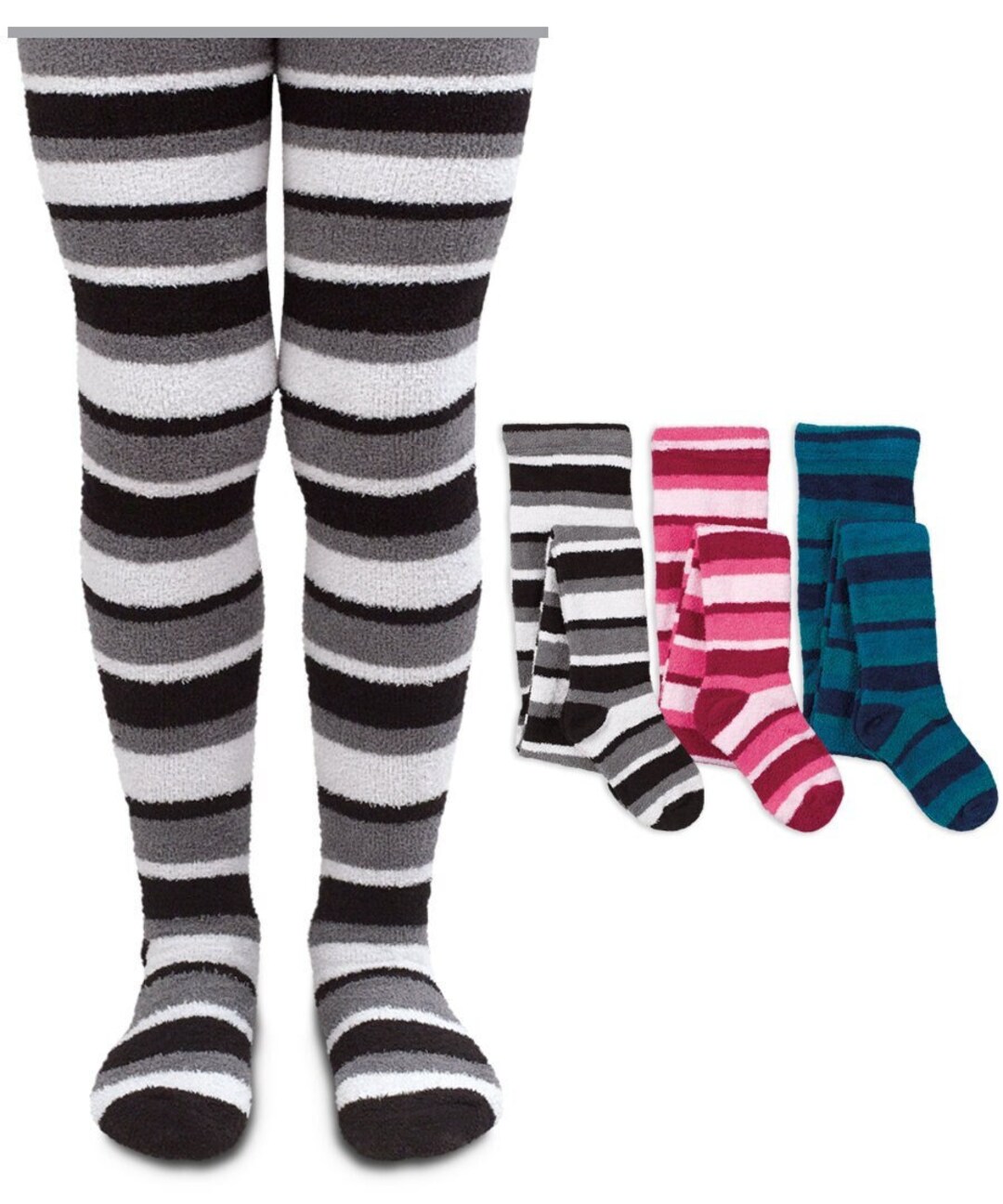 Girls Fuzzy Stripe Tights: Cozy Winter 1 Pair Pack Leggings - Etsy
