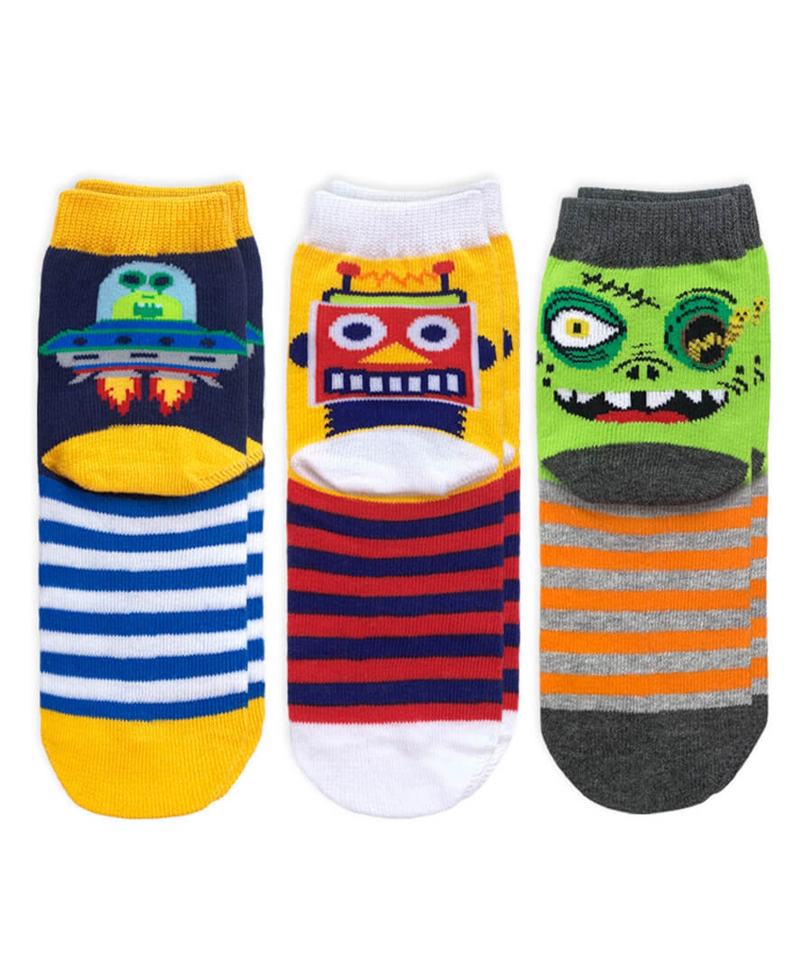 Boys Novelty Socks: Robots, Aliens, Zombies - Fun Knit Ankle Socks (3 ...
