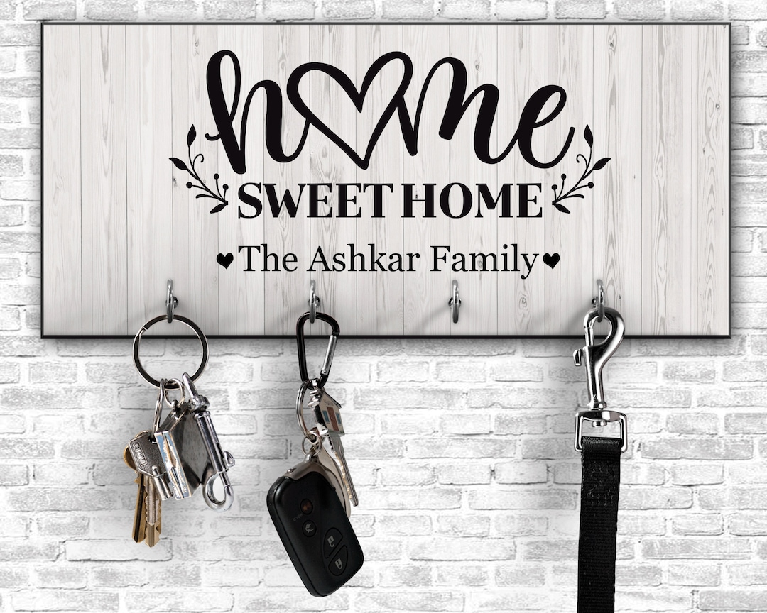 Home Sweet Home Personalized Key Holder / Couple Wall Key Hanger Rack ...