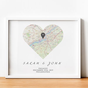 Engagement Map With Frame Location Map Print Engagement | Etsy