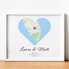 Engagement Print Heart Map With Frame | Personalized Gift for Couple ...