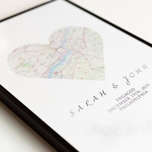 Engagement Print Heart Map With Frame | Personalized Gift for Couple ...
