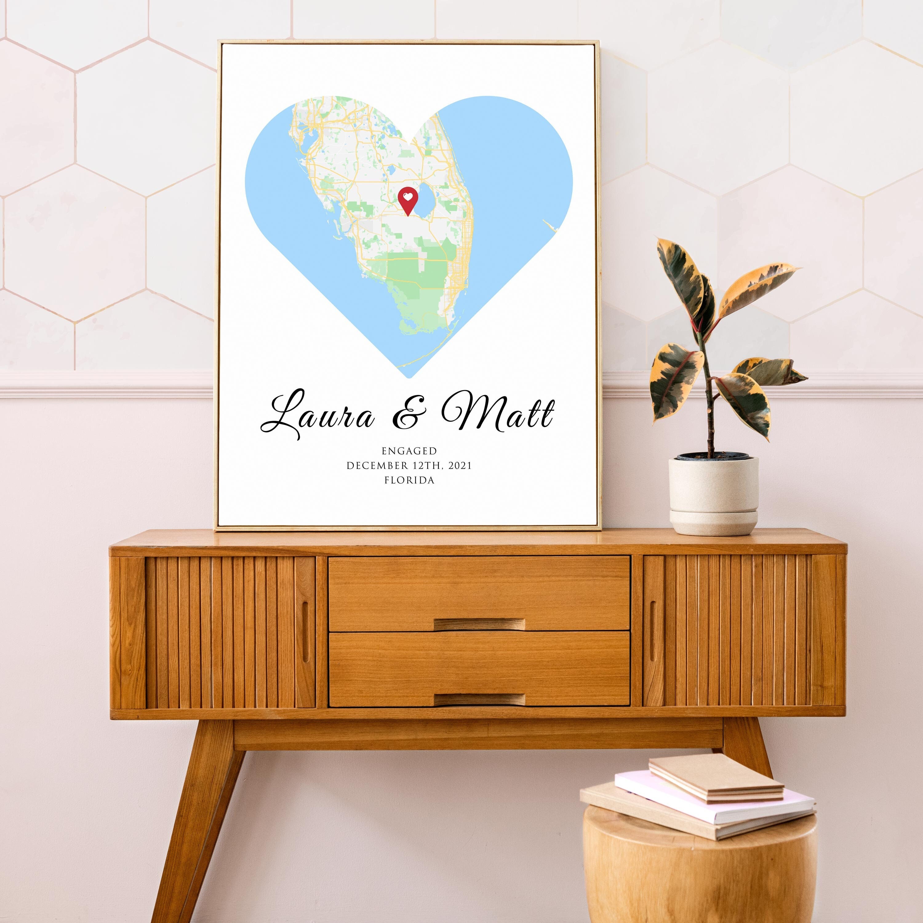 Engagement Gifts for Couple | Heart Map Print | Engagement Map Print ...
