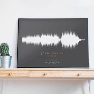 Poster With Soundwave Art Print, Framed Poster, Gold Effect Sound Wave ...