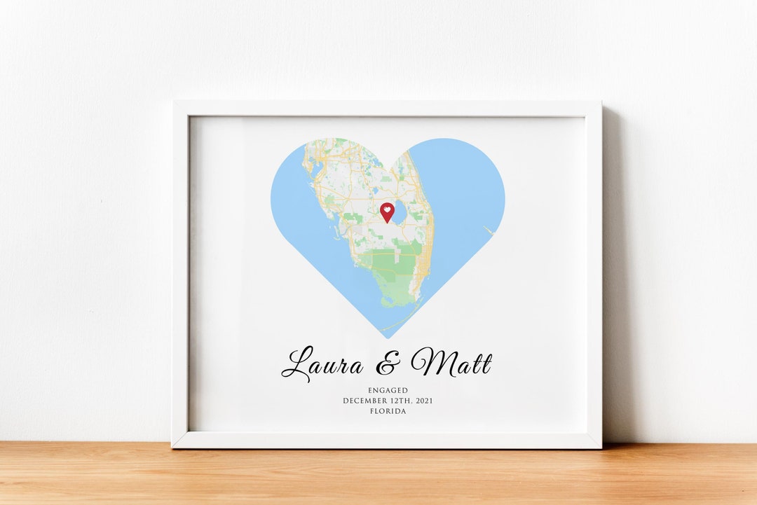 Valentines Gift Engagement Location Map Print Custom - Etsy