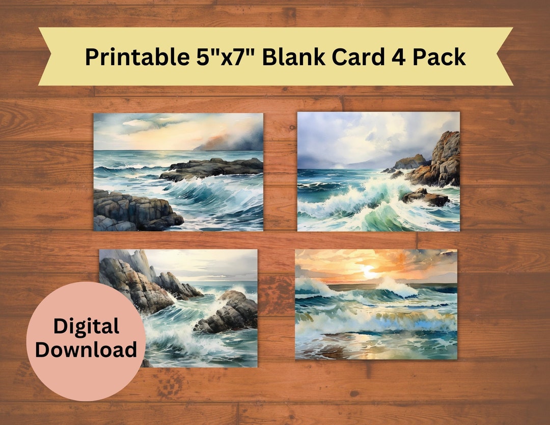 Printable Set of Four Watercolor Ocean Landscape Blank Cards - Etsy