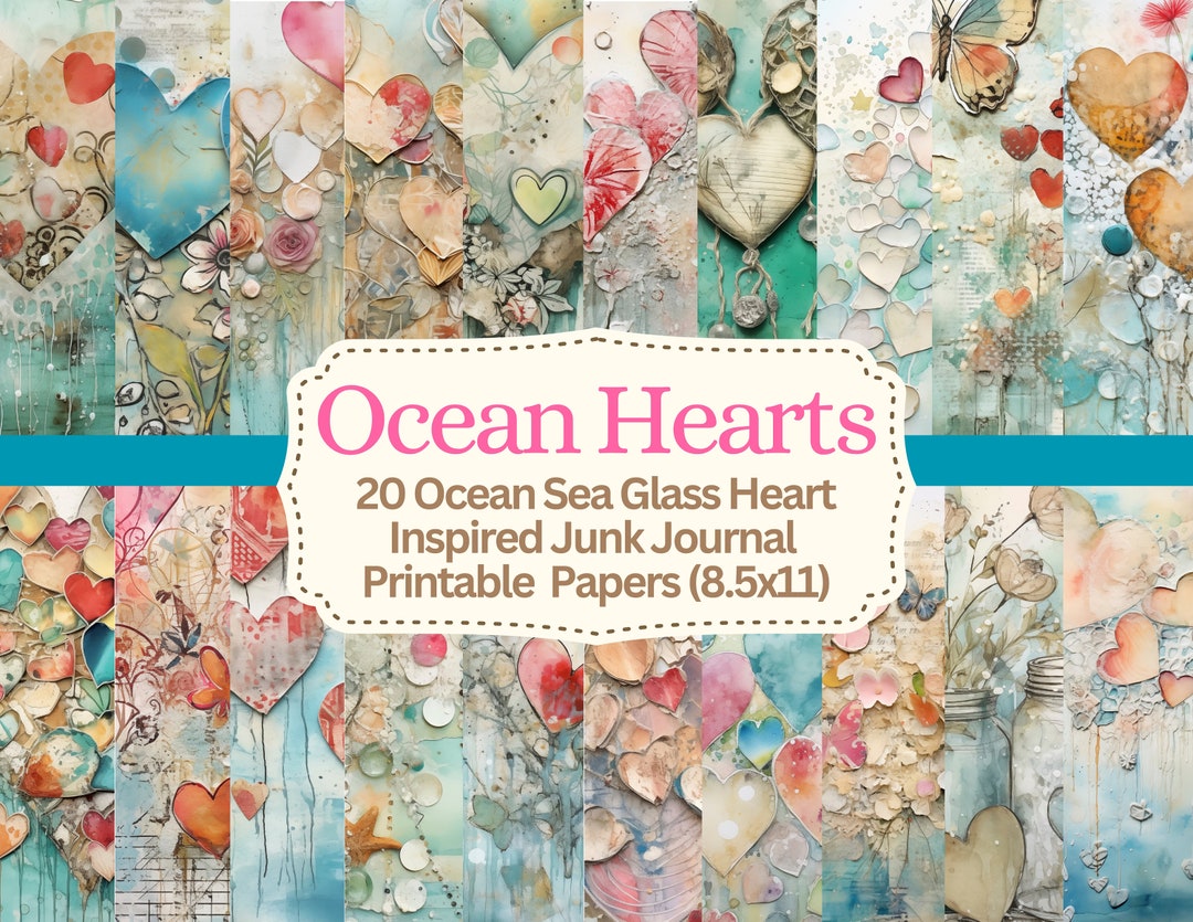 Junk Journal Ocean Heart, Junk Journal Sea Glass Inspired Art, Nautical ...