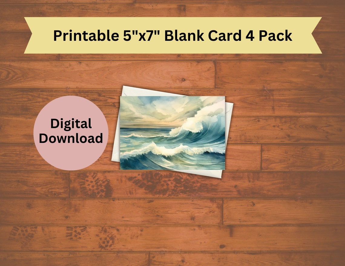 Printable Set of Four Watercolor Ocean Landscape Blank Cards - Etsy