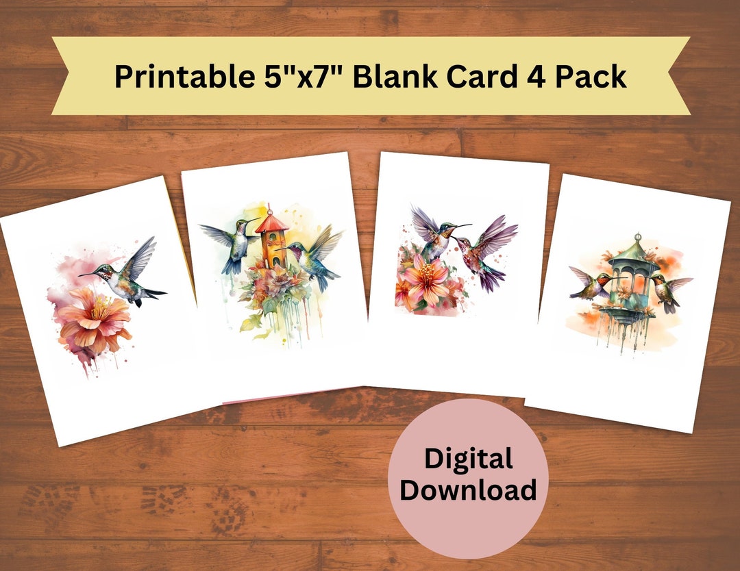 Printable Hummingbird Greeting Cards | Set of 4 Instant Downloadable ...