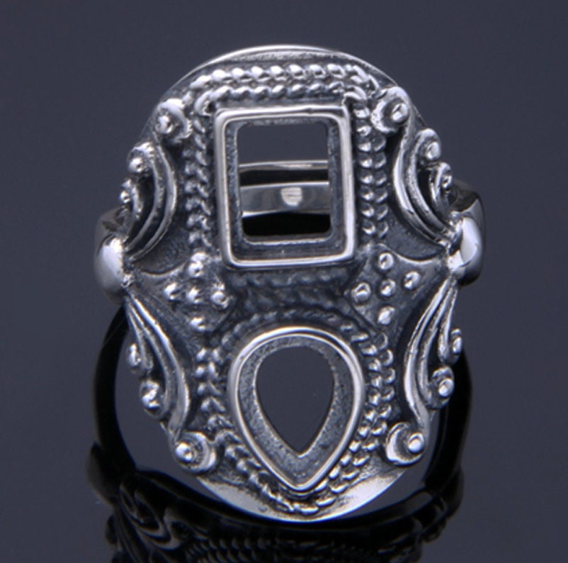 Two Gemstone Sterling Silver Ring Base/antique 925 Silver Ring | Etsy