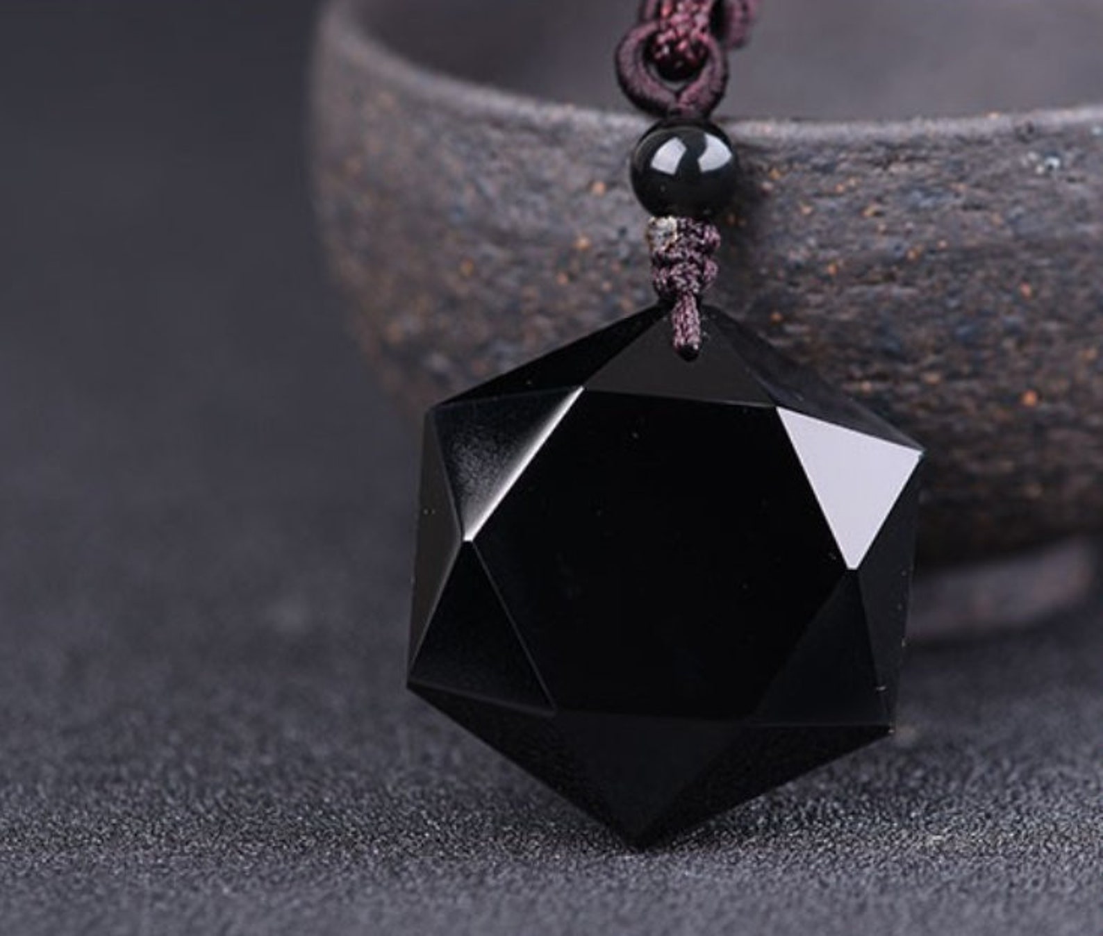 Natural Faceted Obsidian Pendant /Obsidian Jewelry/Natural | Etsy