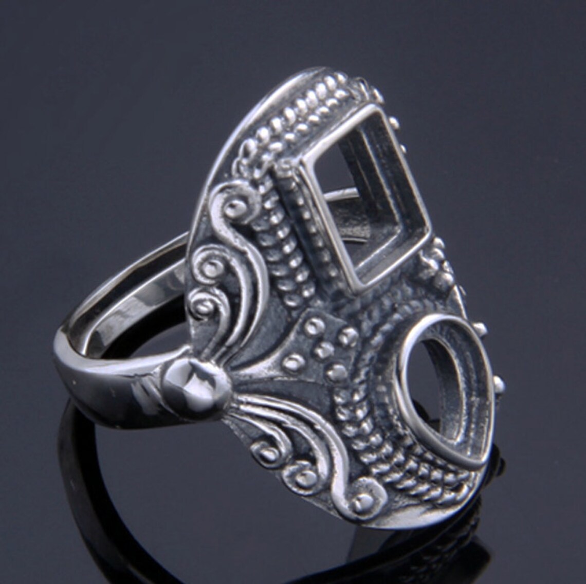 Two Gemstone Sterling Silver Ring Base/antique 925 Silver Ring | Etsy