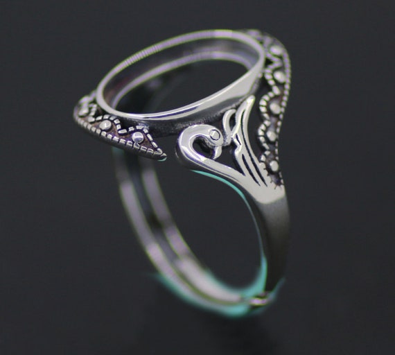 10mm x14mm Sterling Silver Ring Base/Antique Oval Blank Ring | Etsy