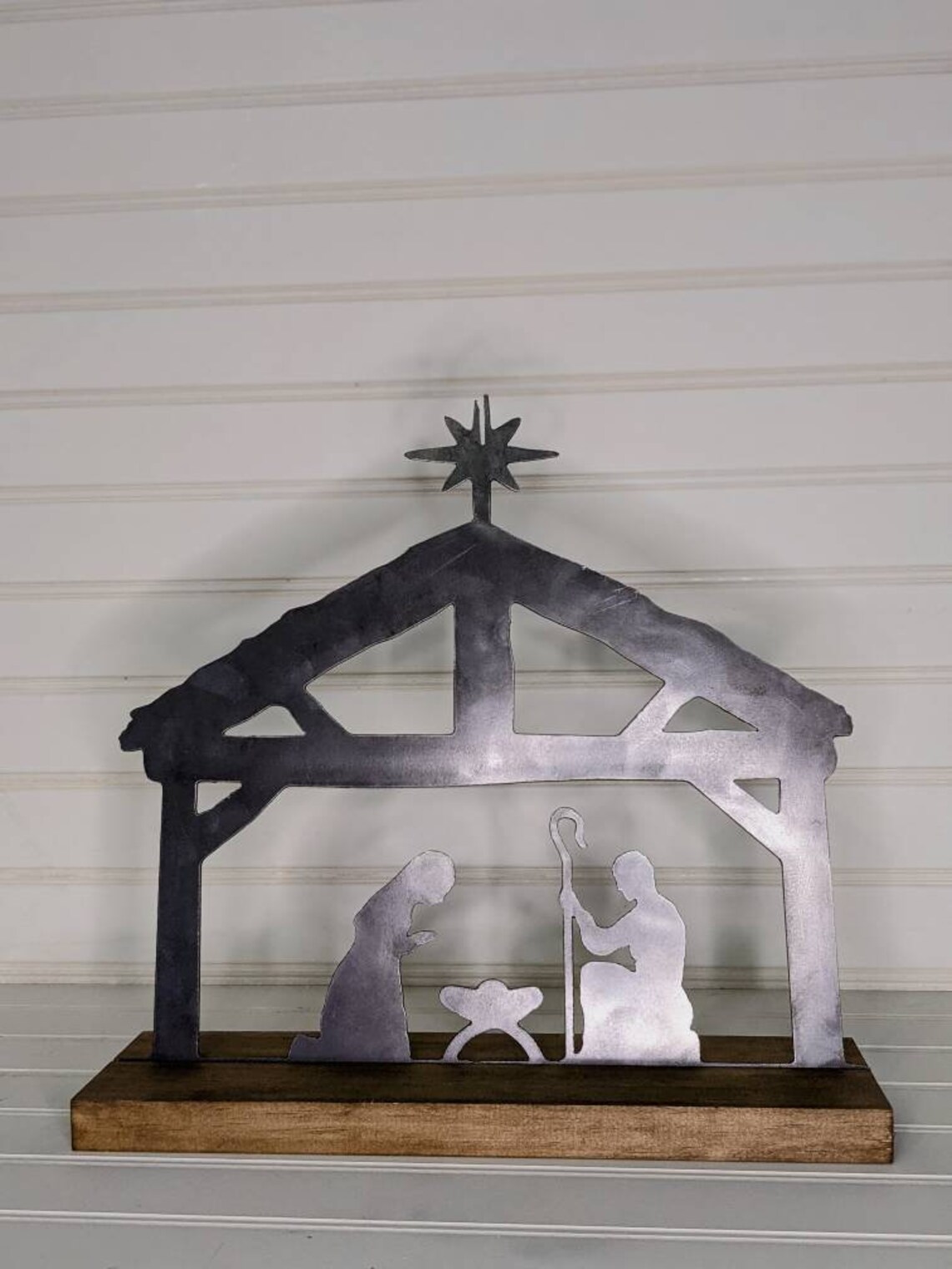 Metal Nativity Scene Nativity With Wood Base Mantel - Etsy